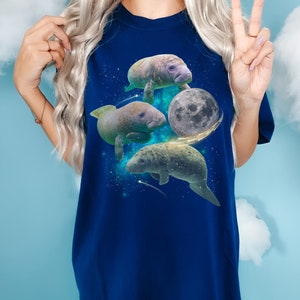 Retro Manatees & Moon Graphic Tee 90s Manatee Tshirt Respect the Locals ...