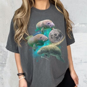 Retro Manatees & Moon Graphic Tee 90s Manatee Tshirt Respect the Locals ...