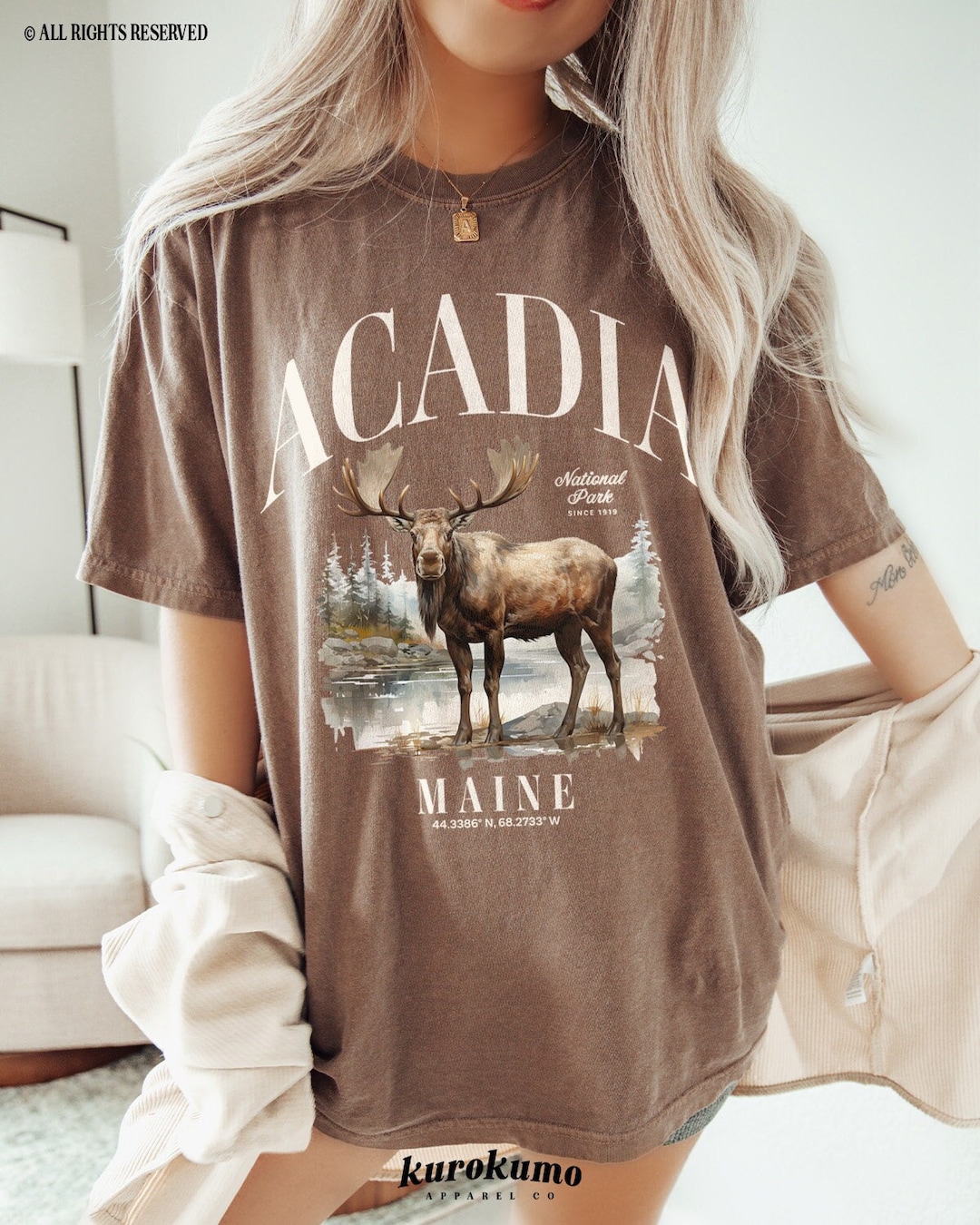Acadia National Park Tshirt Moose Pine Tree Graphic Tee Granola Girl ...