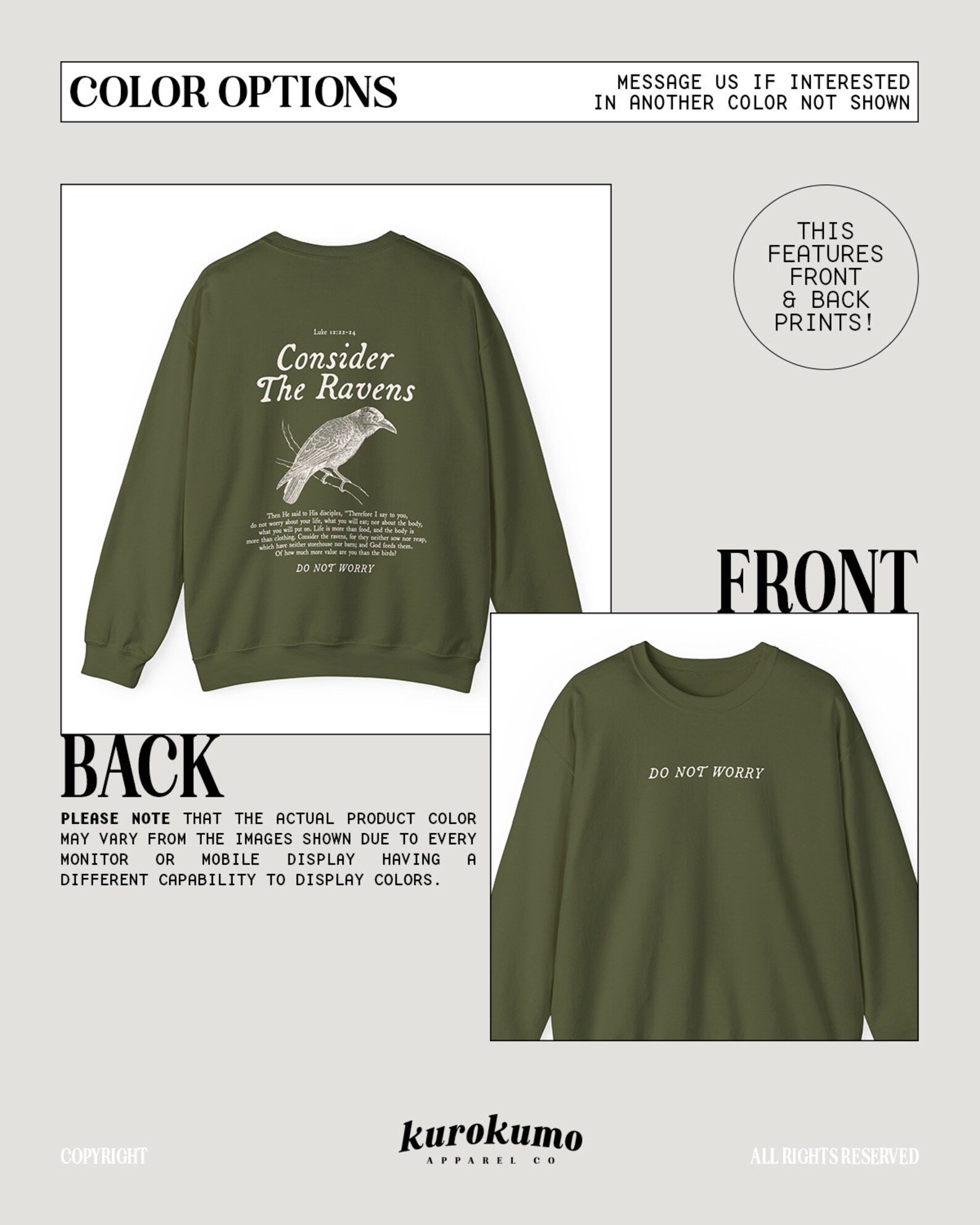 Consider the Ravens Bible Verse Crewneck Faith Based Clothing Worship ...
