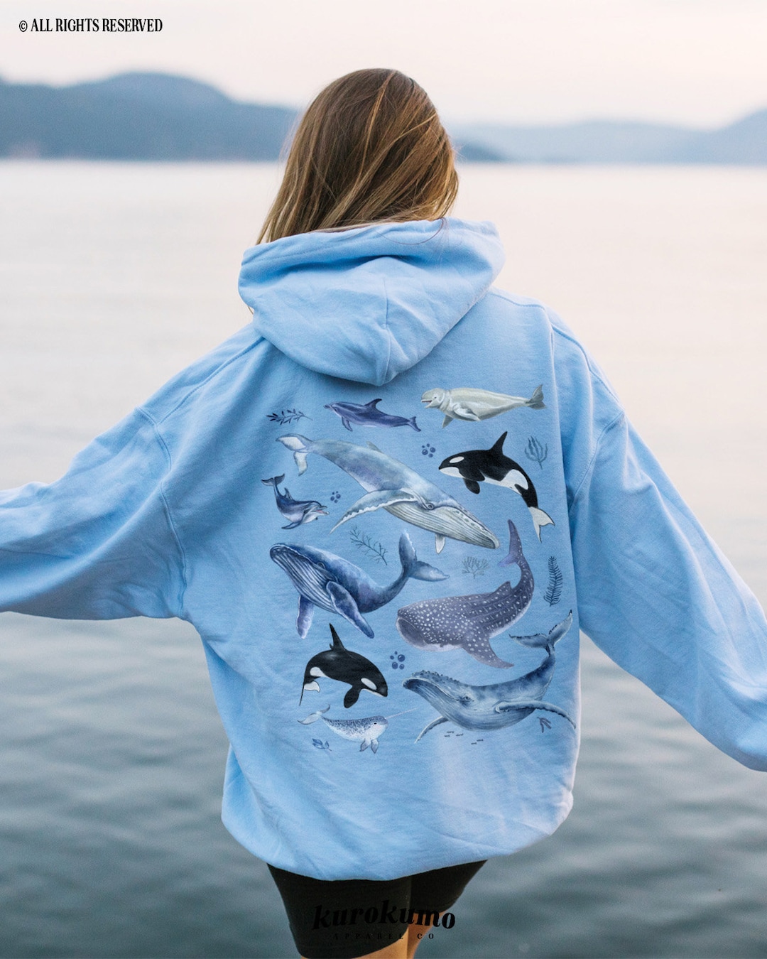 Watercolor Whales Hoodie Save the Ocean Beach Hoodie Dolphin Narwhal ...