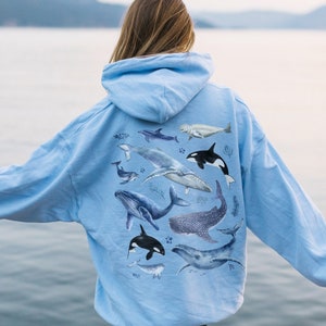 Watercolor Whales Hoodie Save the Ocean Beach Hoodie Dolphin Narwhal ...