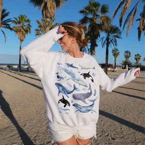 Watercolor Whale Sweater Trendy Ocean Crewneck Aesthetic Whales Crew ...