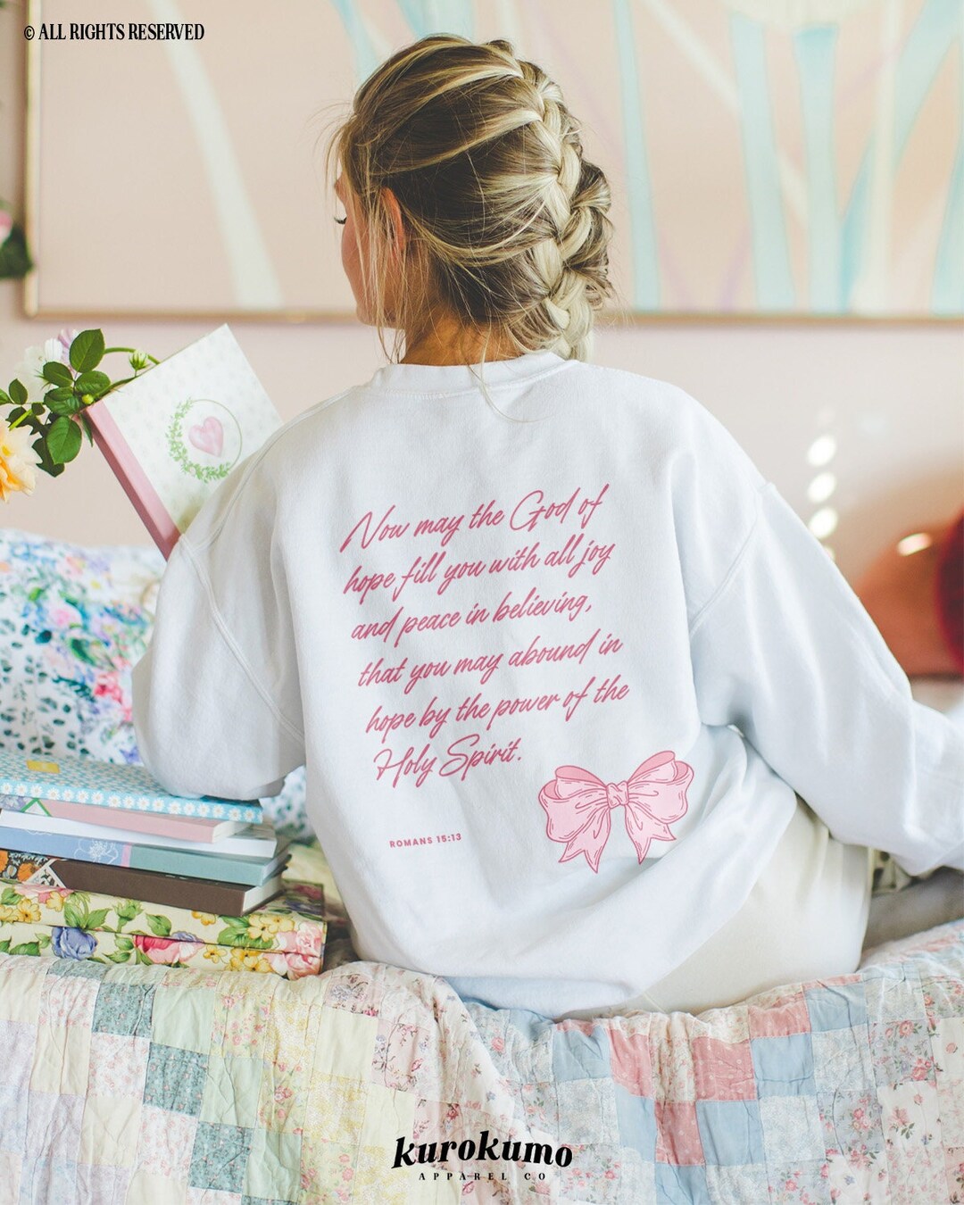 Coquette Bible Verse Crewneck Balletcore Christian Sweater Pink Bows ...