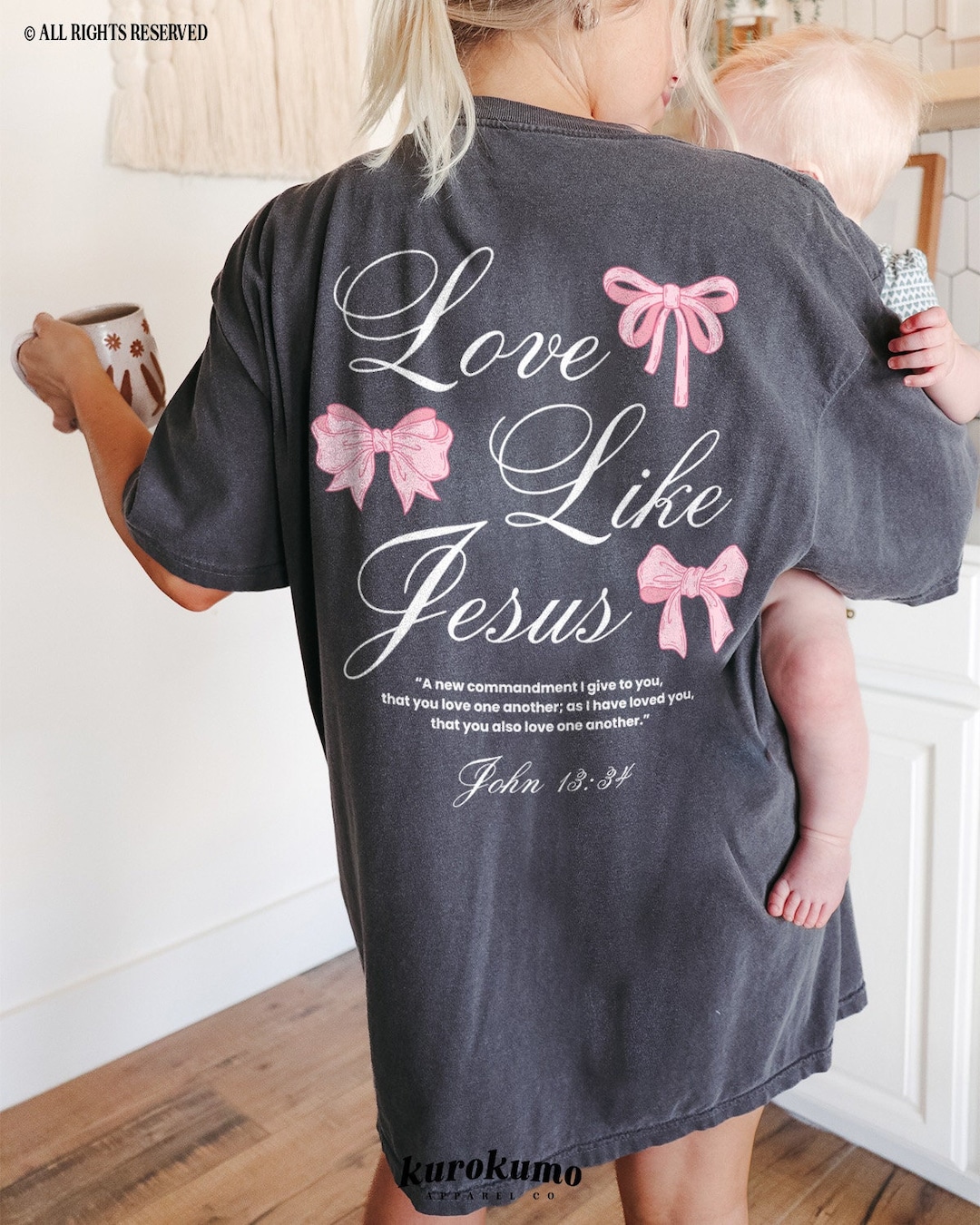 Love Like Jesus Bible Verse Tshirt Pink Coquette Bow Graphic Tee Balletcore Christian Shirts ...