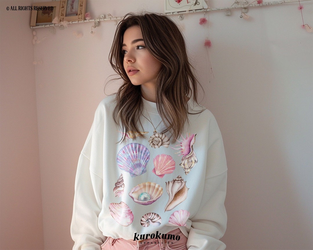 Watercolor Sea Shell Crewneck Coquette Pearl Seashell Sweatshirt Ocean ...