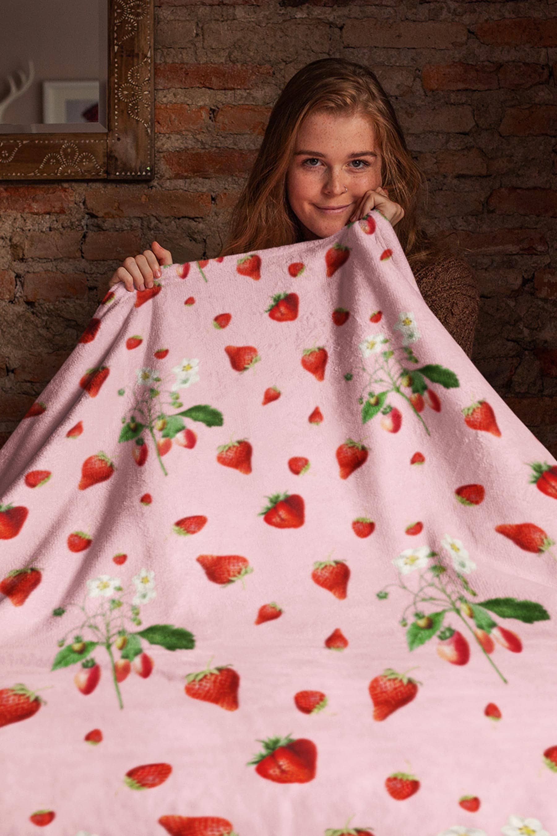 Pink Strawberry Sherpa Fleece Blanket Cottagecore Blanket Etsy