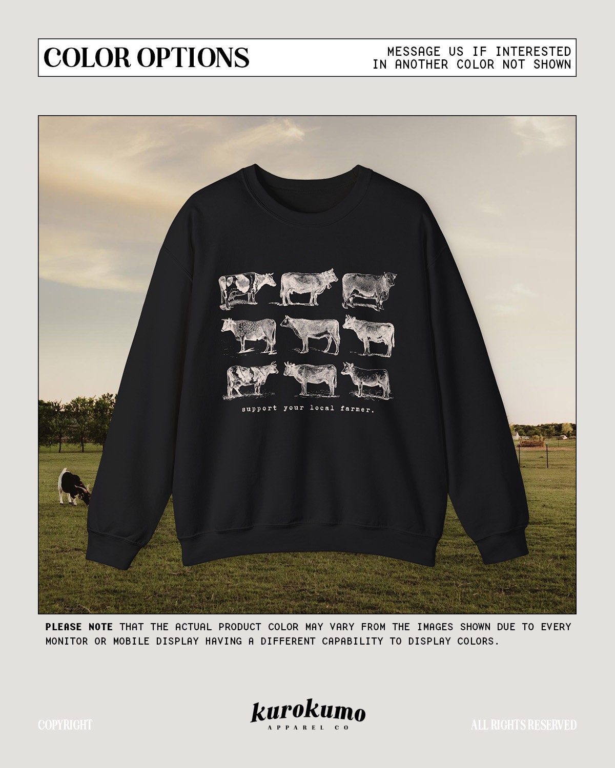 Support Your Local Farmer Cow Sweatshirt Vintage Farm Animals Sweater ...