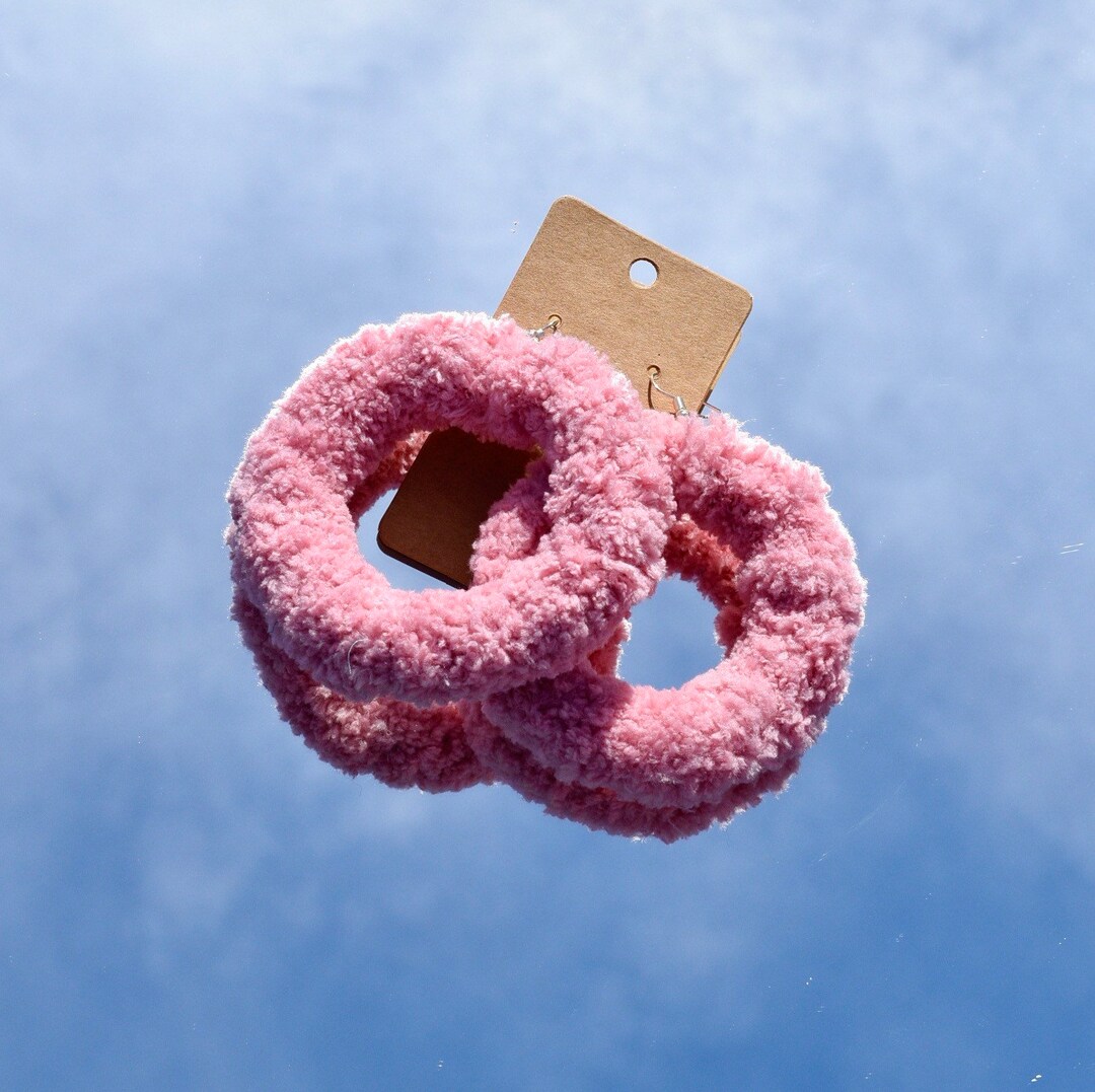 Pink Fuzzy Hoop Earrings, Pink Hoops, Bimbo Earrings, Y2k Earrings, Y2k ...