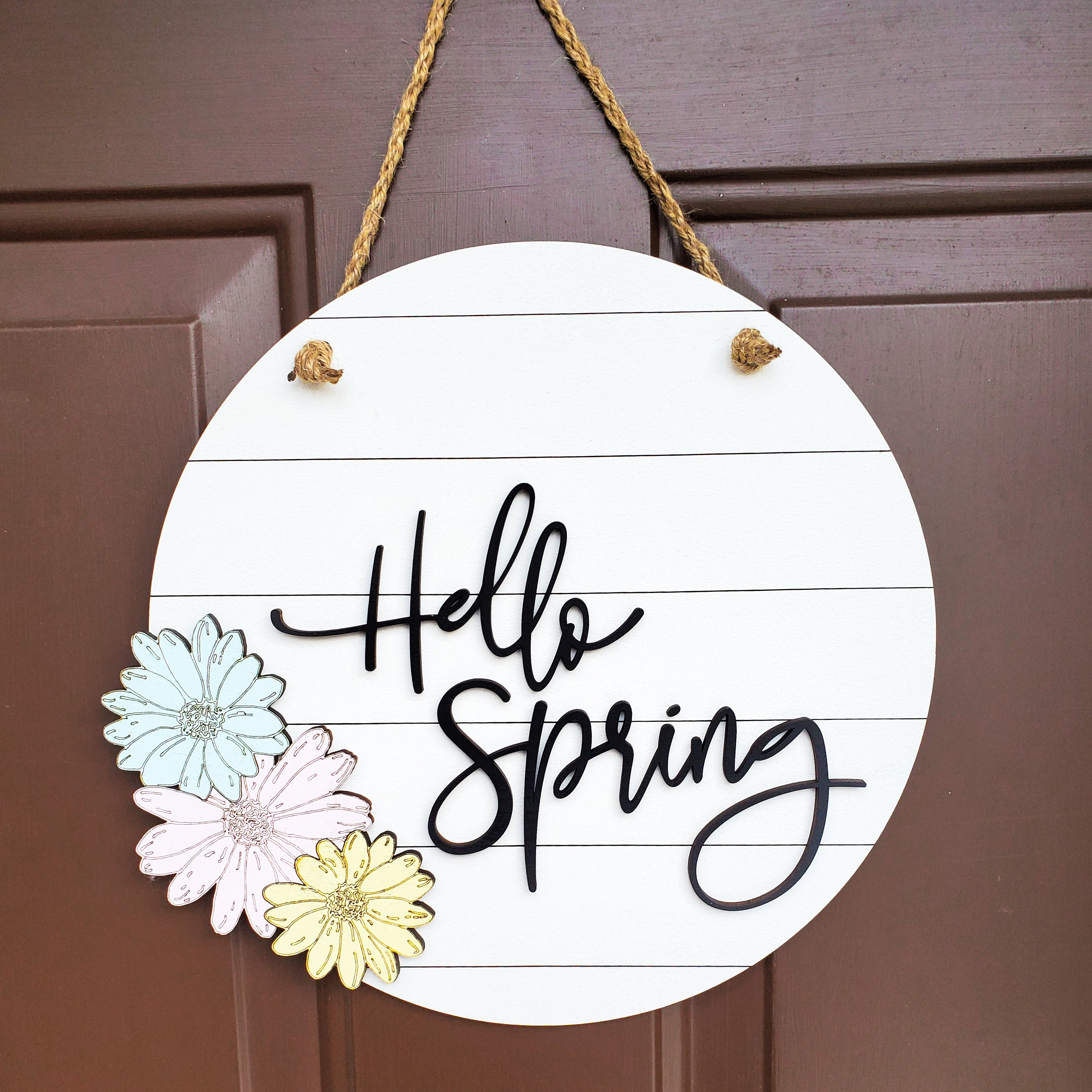Hello Spring Sign SVG Laser Cutting File, Front Door Wreath Spring ...