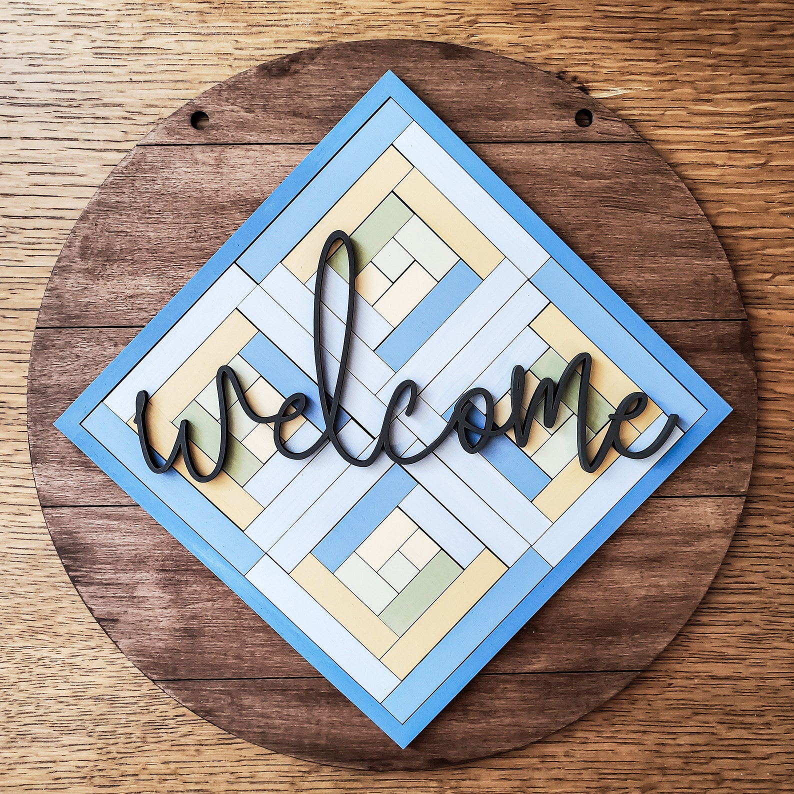Welcome Quilt Sign SVG Laser Cutting File, Log Cabin Quilt Design Front ...