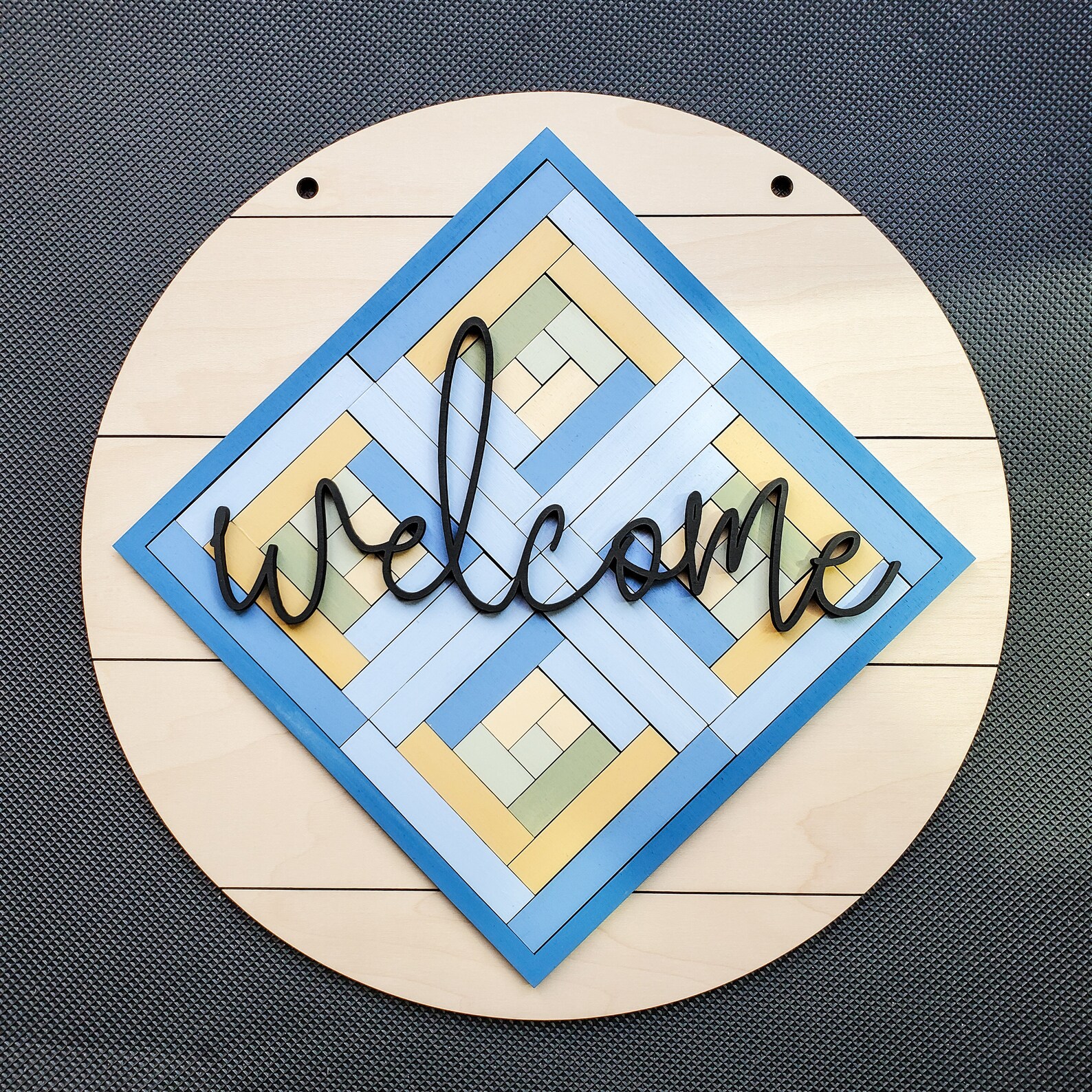 Welcome Quilt Sign SVG Laser Cutting File, Log Cabin Quilt Design Front ...
