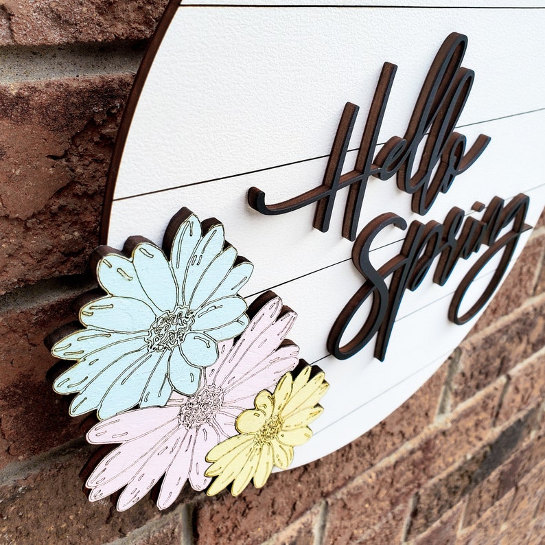 Hello Spring Sign SVG Laser Cutting File, Front Door Wreath Spring ...