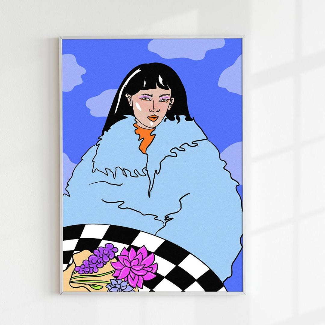 Art Print Flowers Girl Wallart Digital Download Modern Illustration Girl Flower Minimalist ...