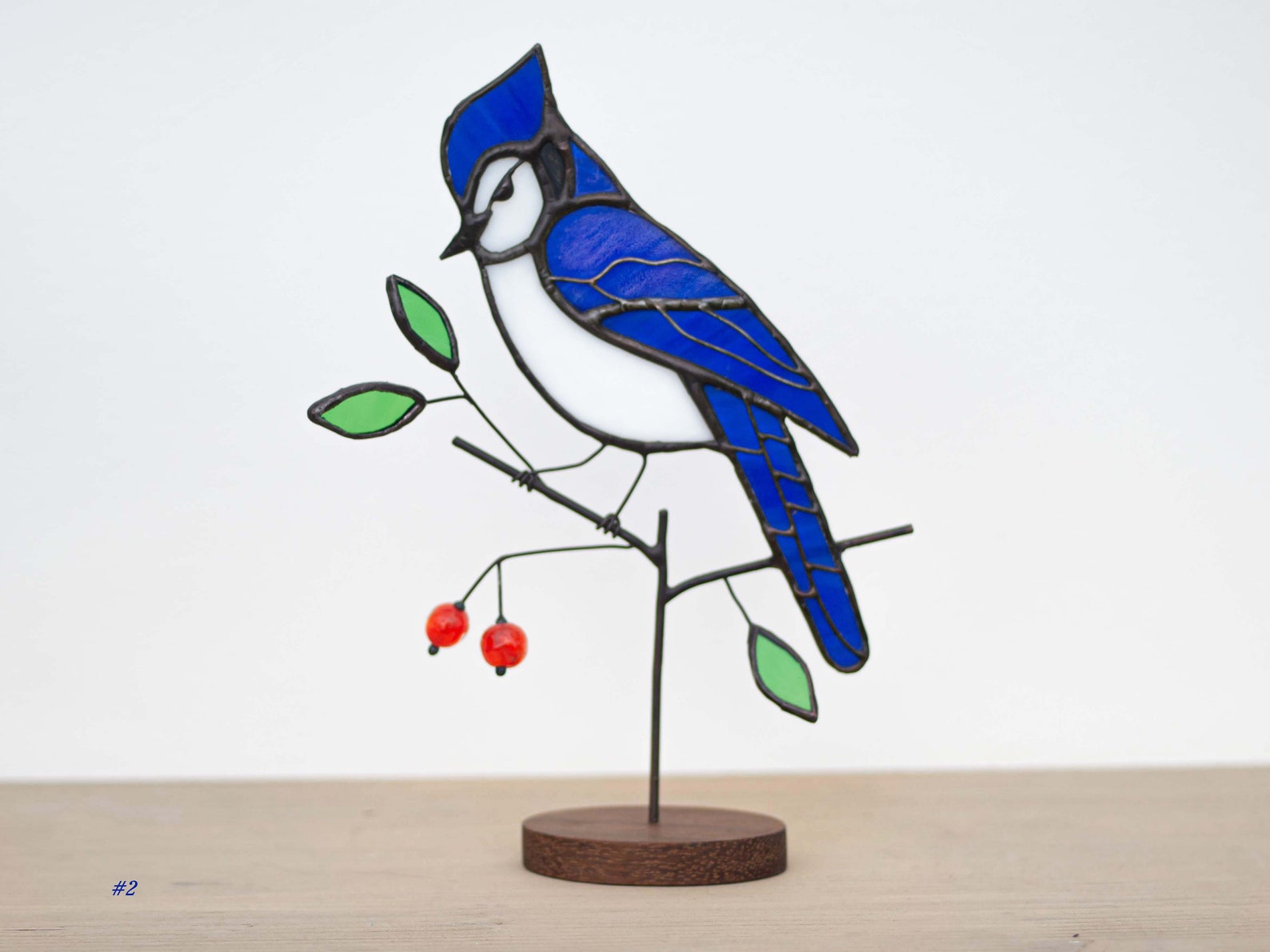 Stained Glass Blue Jay With Handmade Beads on the Wooden Stand | Etsy