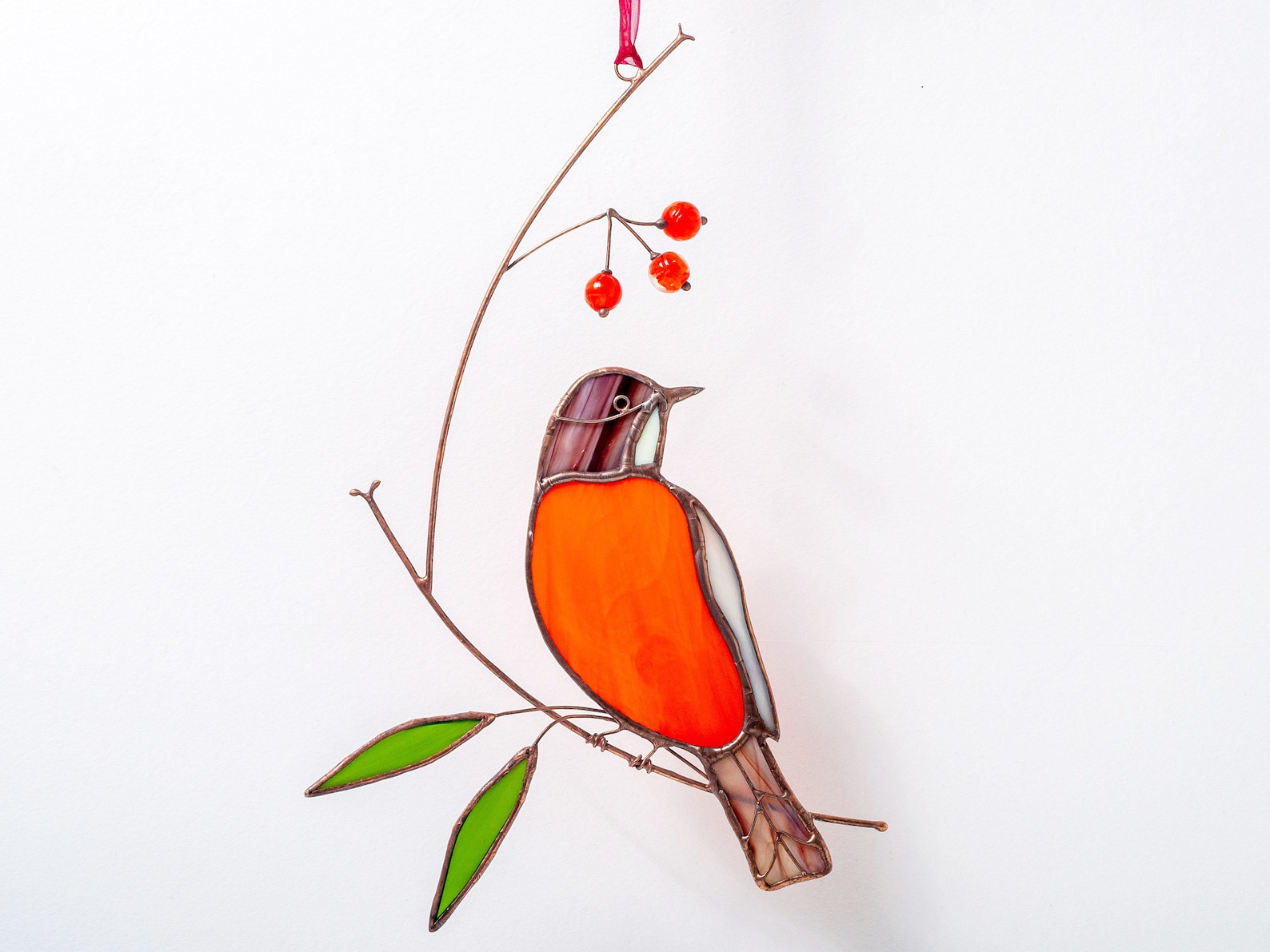 Stained Glass American Robin With Handmade Beads on the Branch - Etsy