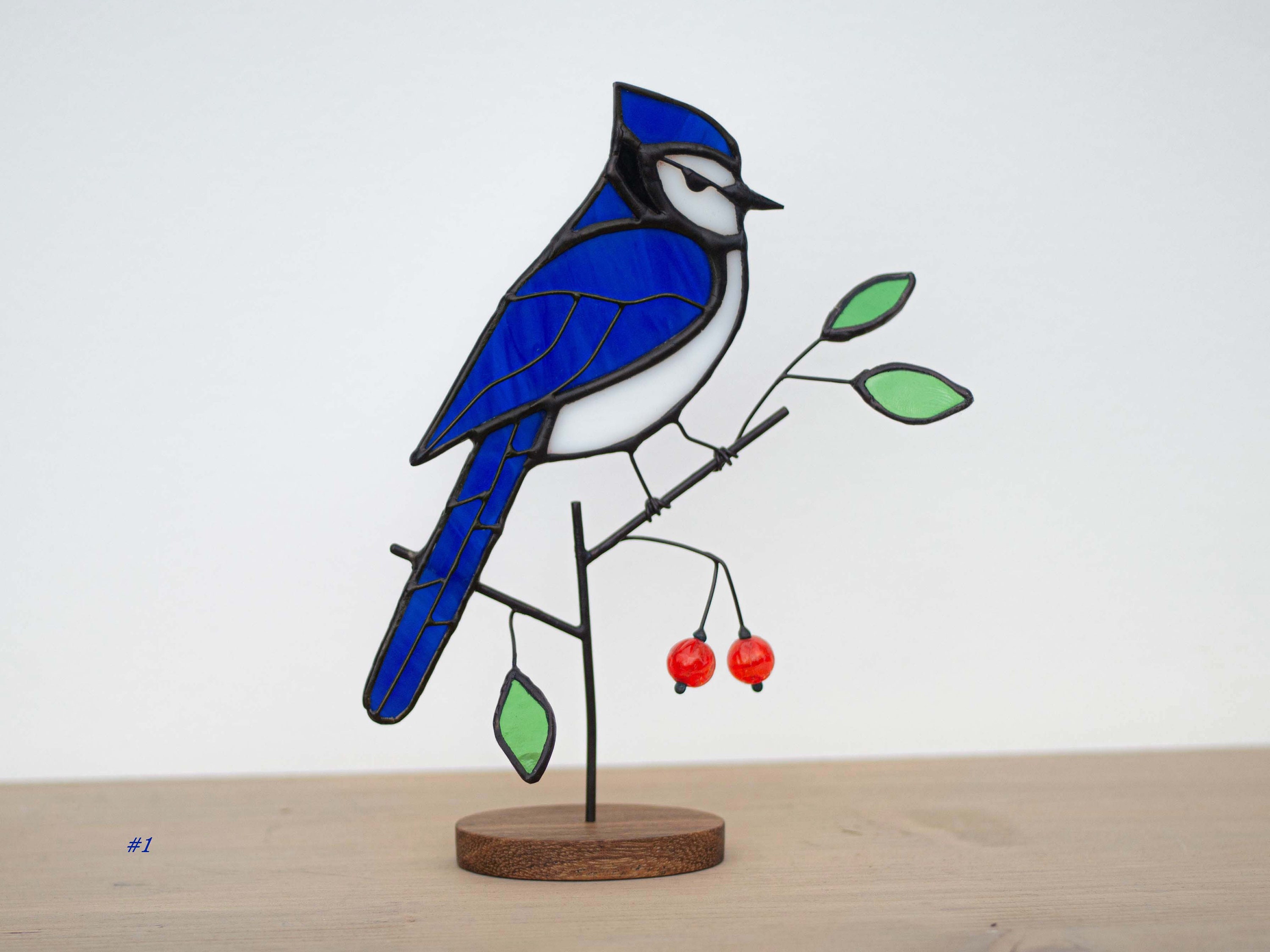 Stained Glass Blue Jay With Handmade Beads on the Wooden Stand | Etsy