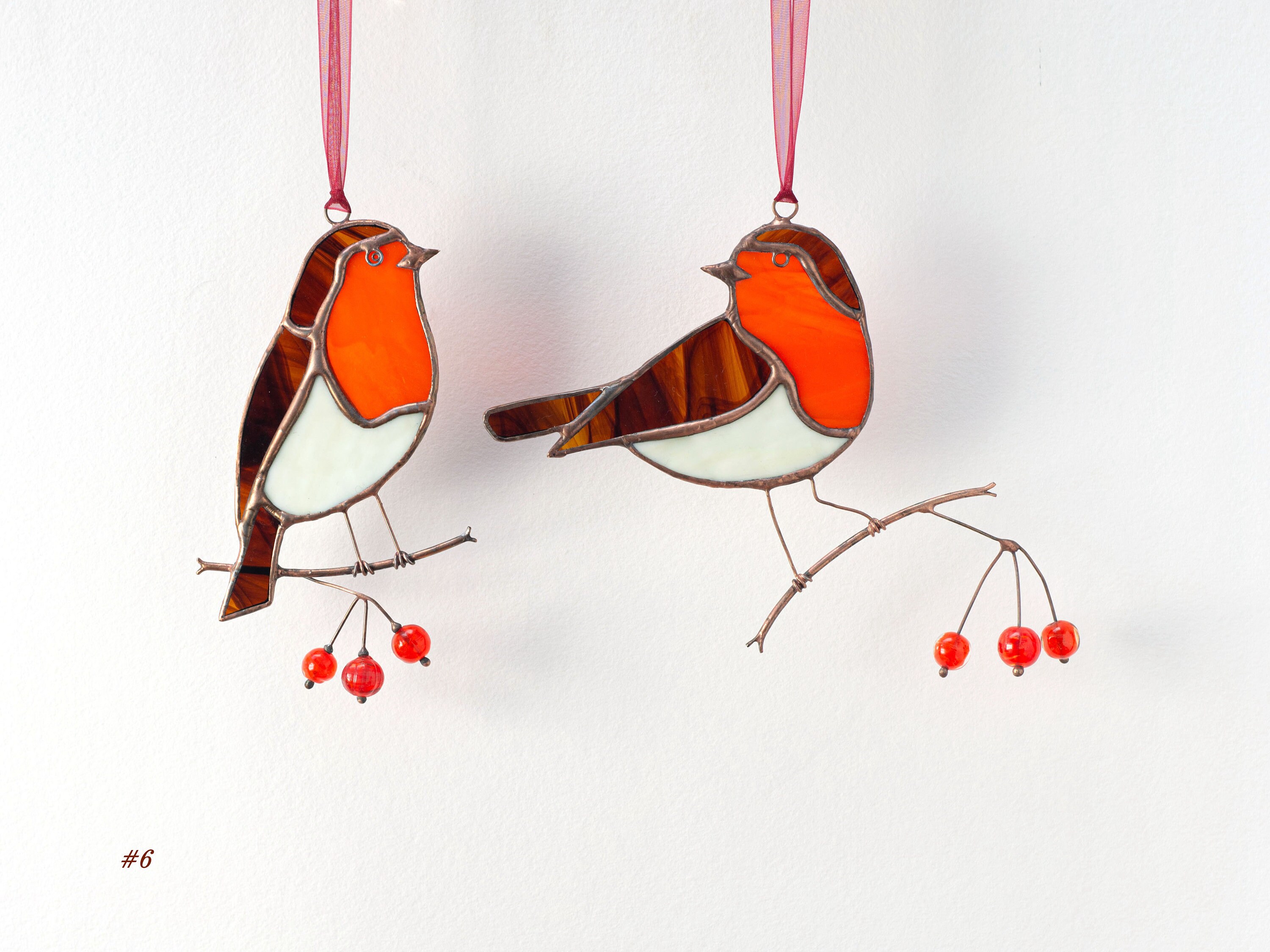 Stained Glass Robin With Handmade Beads on the Branch Garden | Etsy