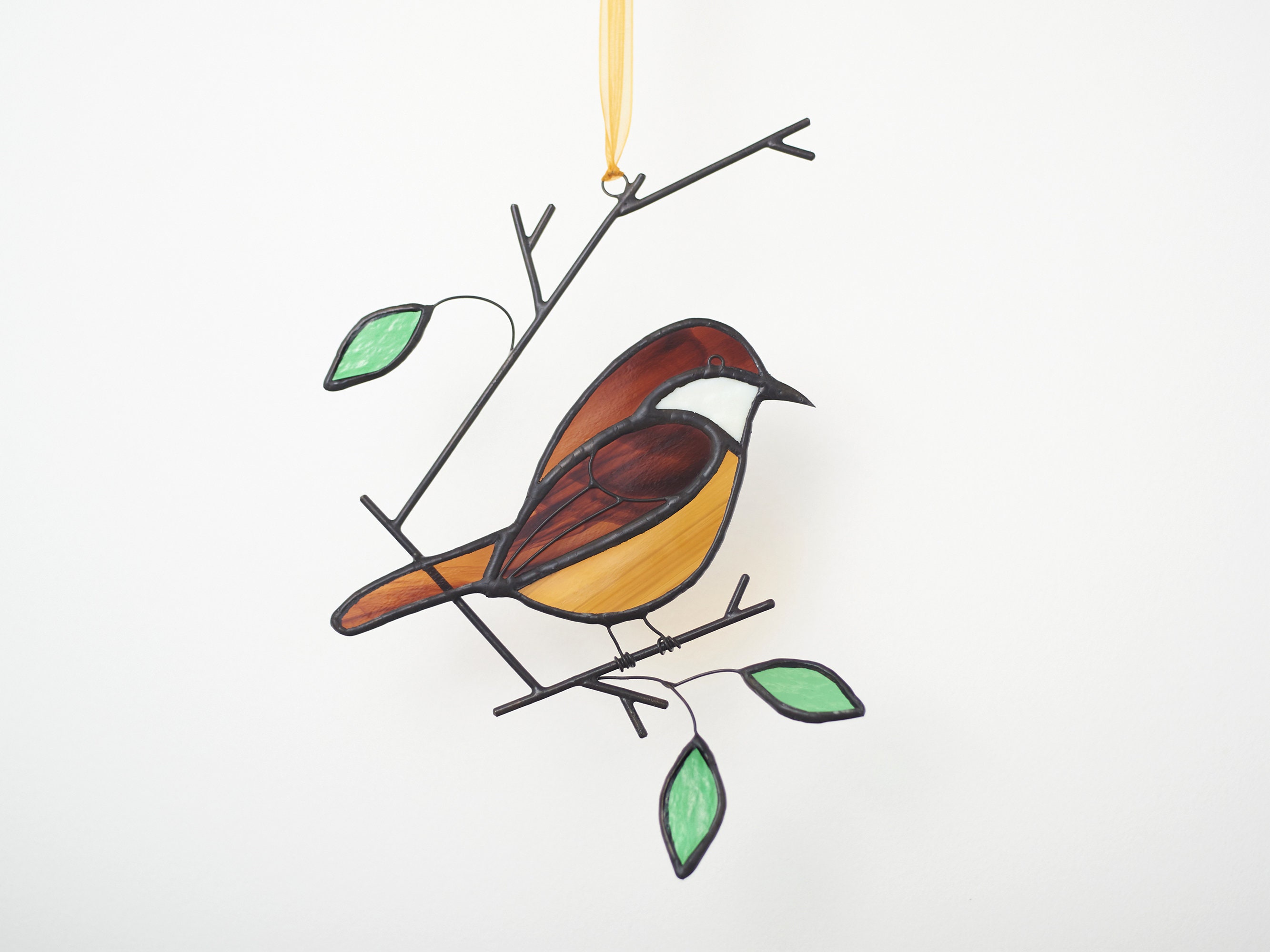Stained Glass Carolina Wren on the Branch Window Hanging Stained Glass ...