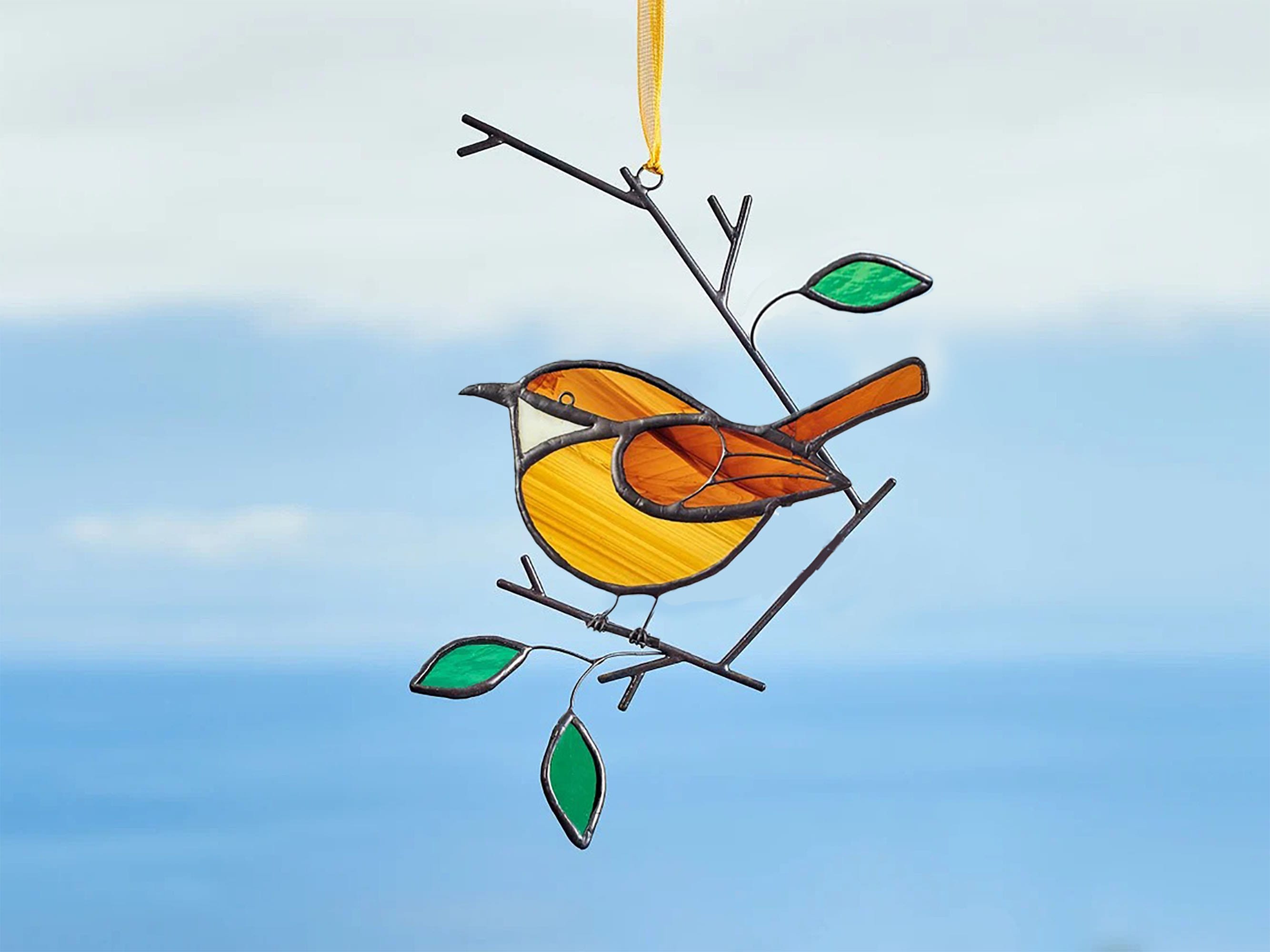 Stained Glass Carolina Wren on the Branch Window Hanging - Etsy