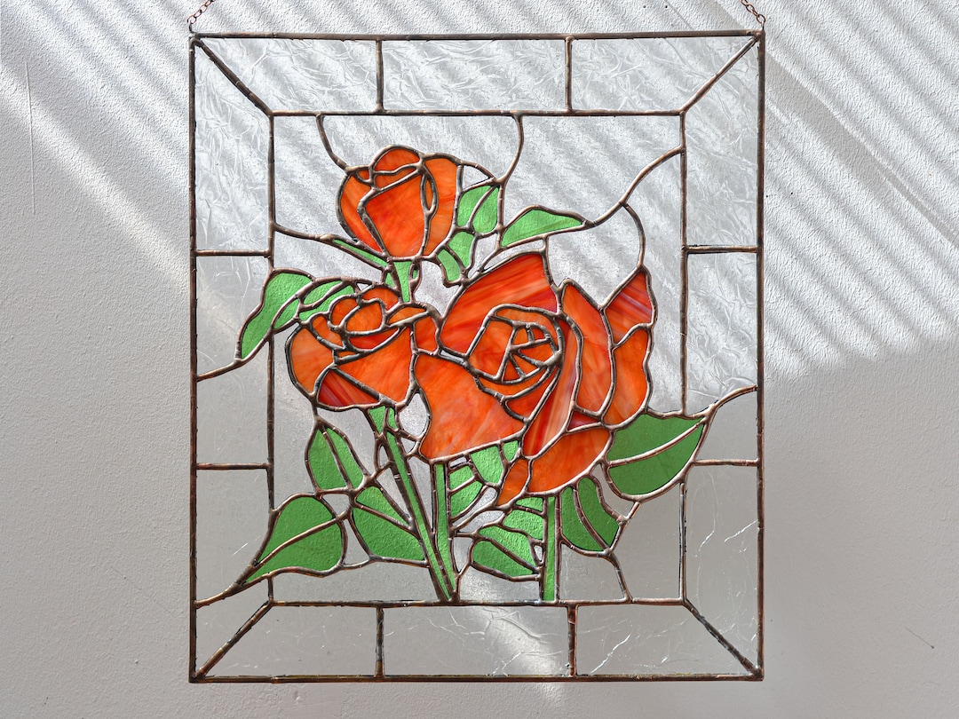 Stained Glass Window Panel Rose Window Hanging Stained Glass Suncatcher ...