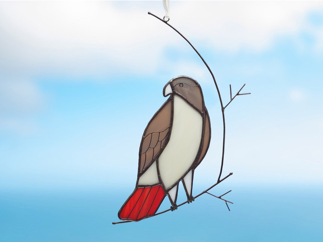 Stained Glass Red-tailed Hawk on the Branch Hawk Stained Glass ...