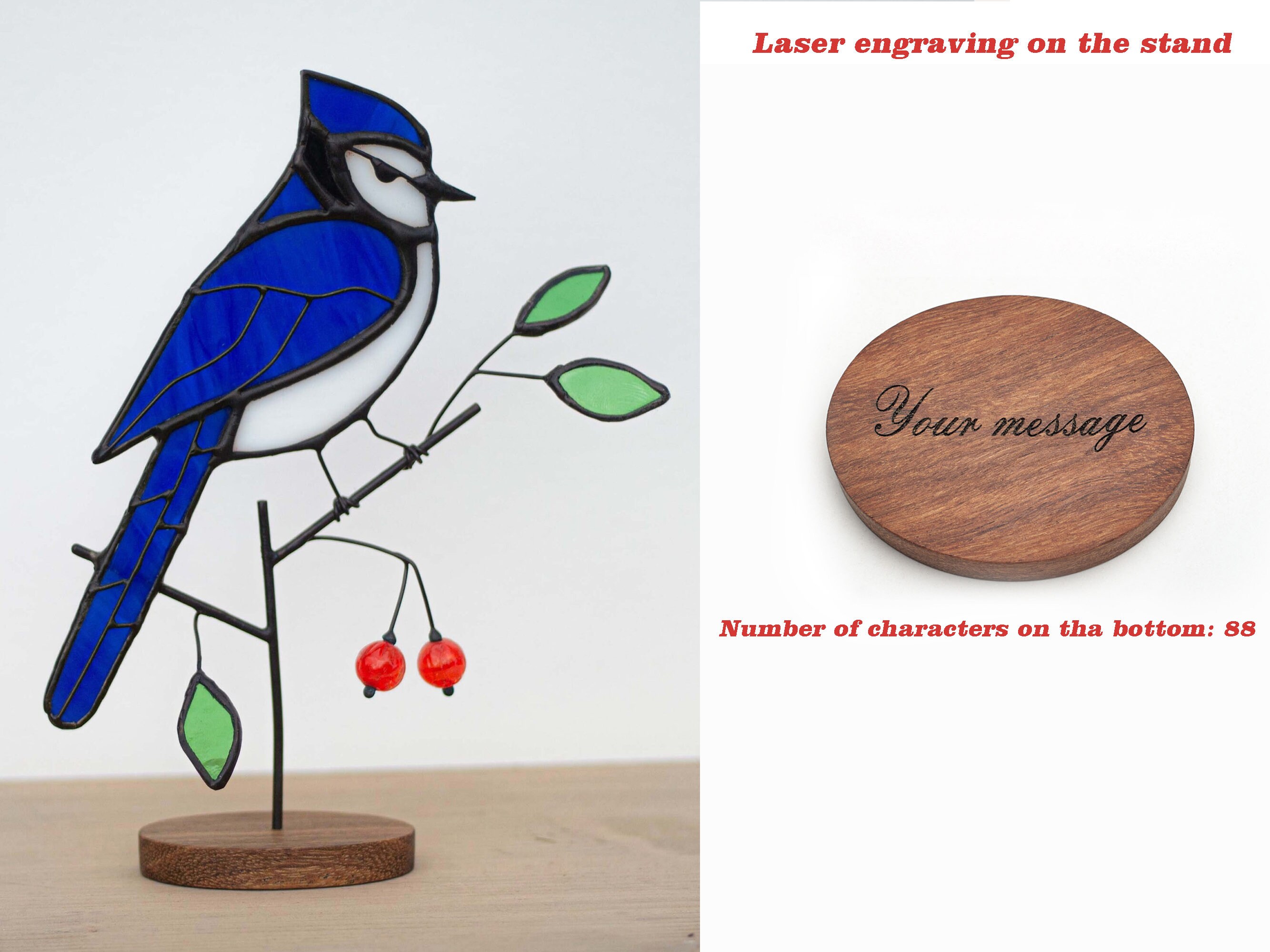 Stained Glass Blue Jay With Handmade Beads on the Wooden Stand Garden ...