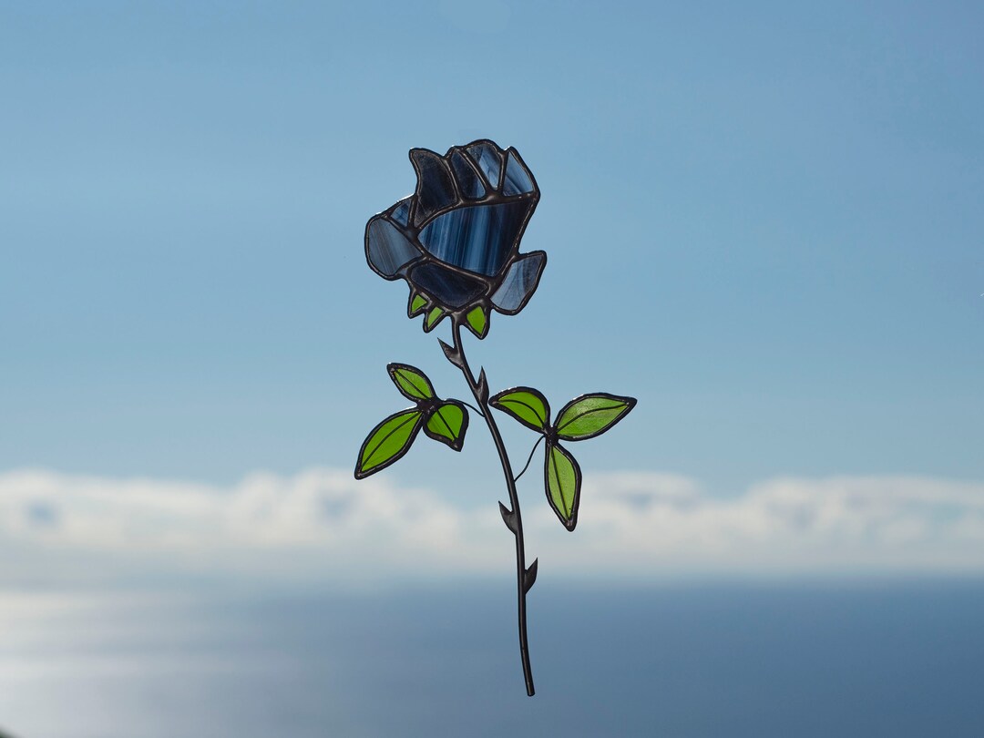 Stained Glass Black Rose Stained Glass Suncatcher Flower Decoration ...