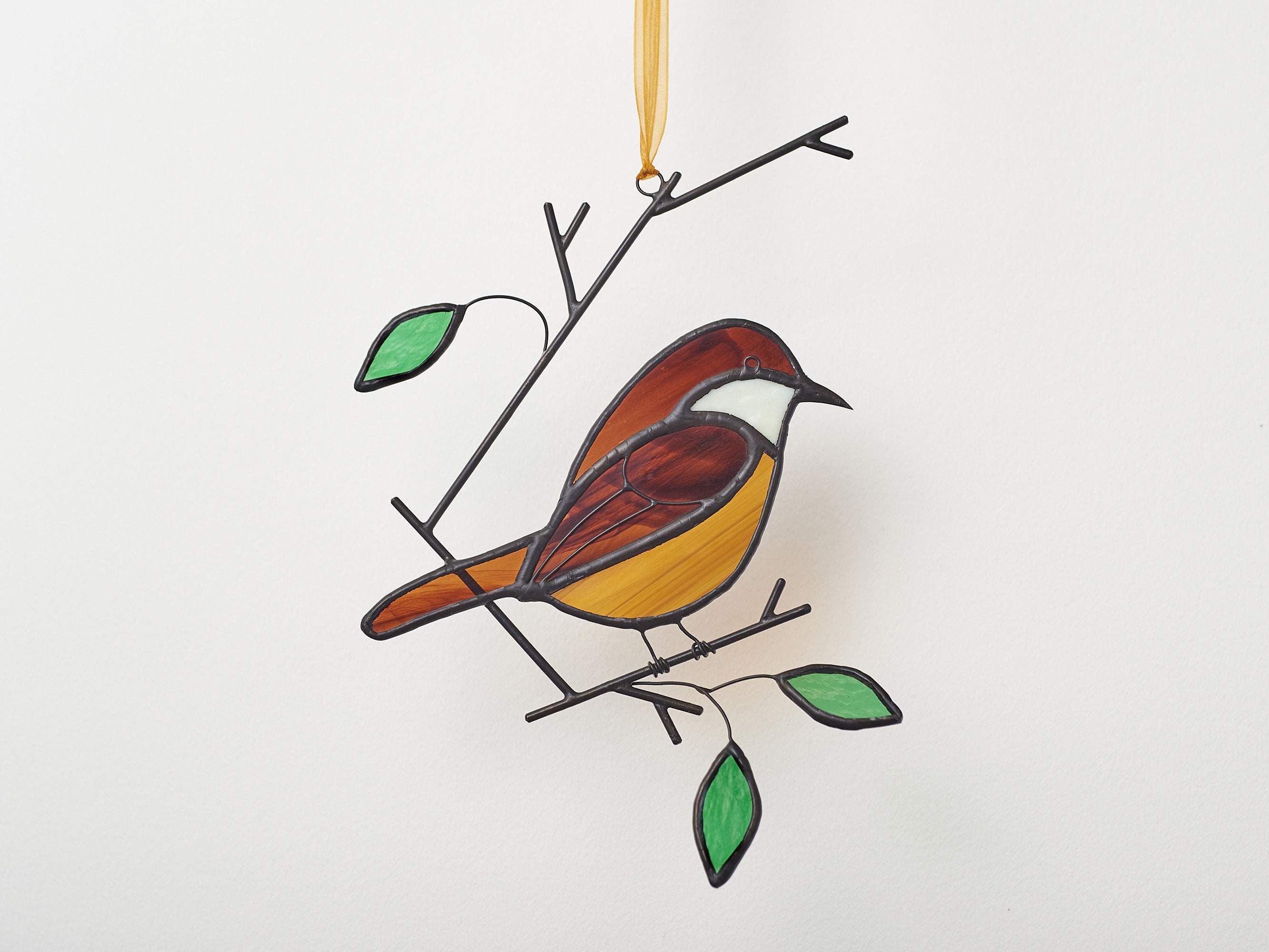 Stained Glass Carolina Wren on the Branch Window Hanging Stained Glass ...