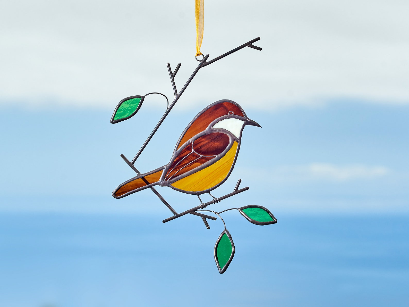 Stained Glass Carolina Wren on the Branch Window Hanging Stained Glass ...