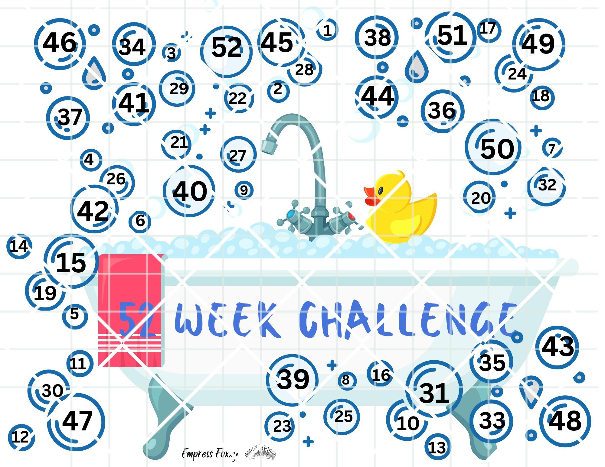 52 Weeks Bubble Savings Challenge Save Over 1,300 Printable Download ...