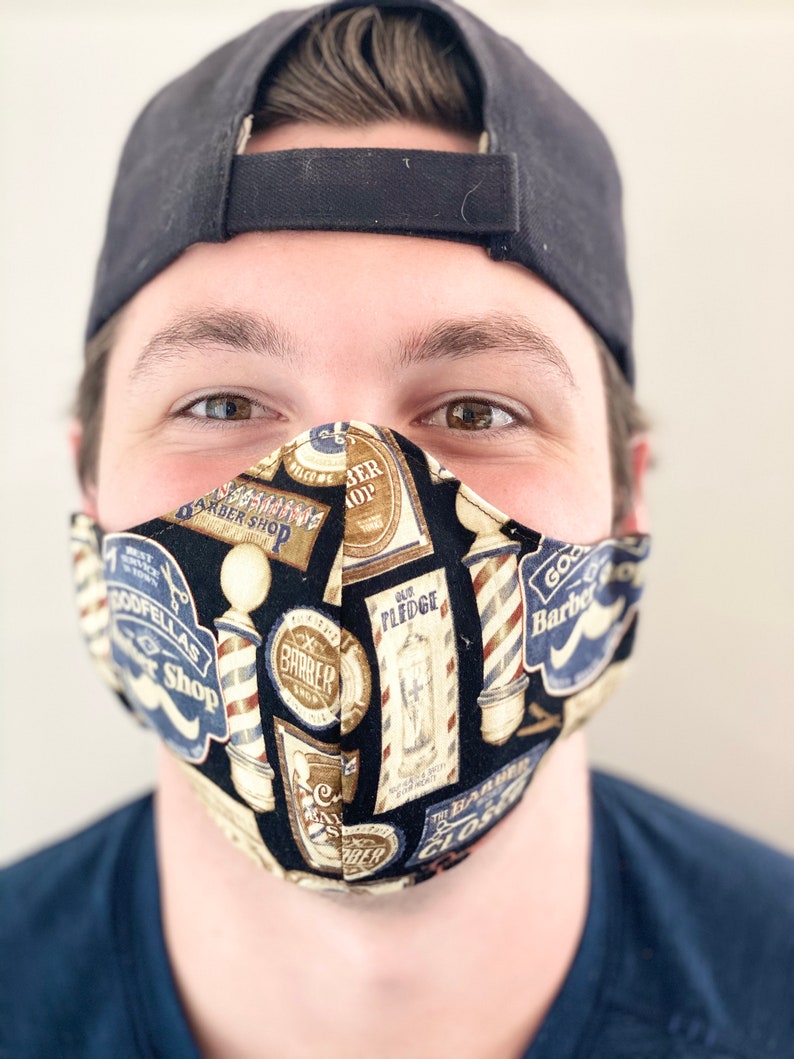 Barber Shop Cotton Face Mask. Accessories Included. Premium | Etsy