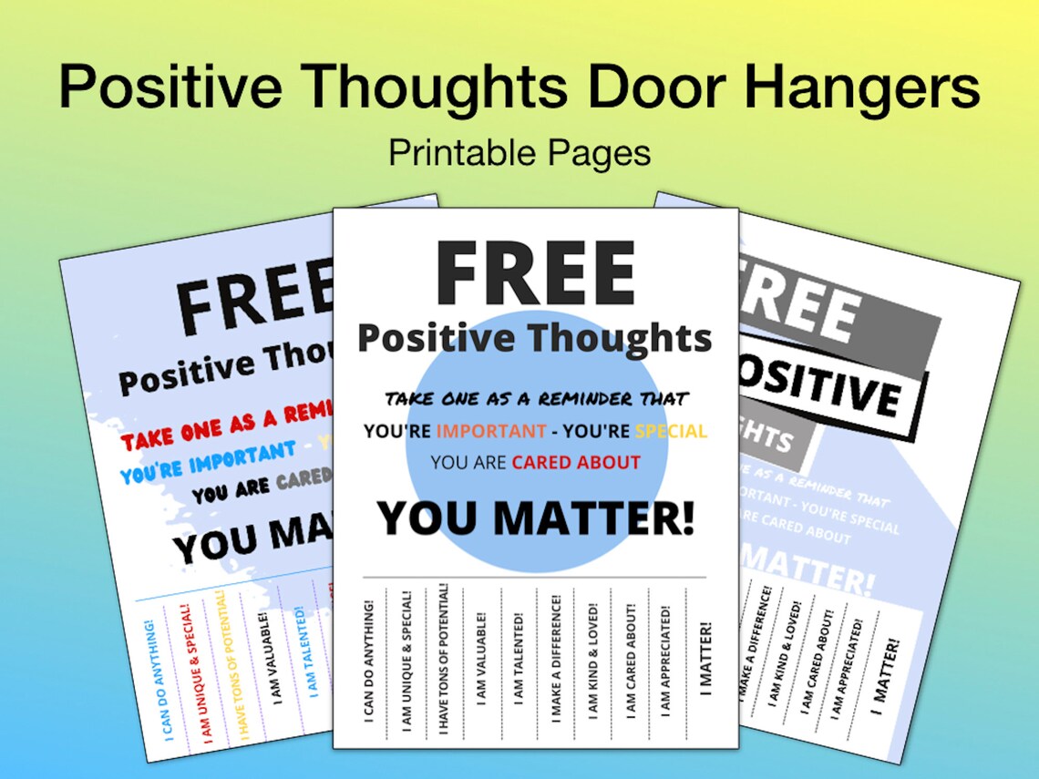 Positive Thoughts Pull Tab Door Hangers for School Social Workers ...