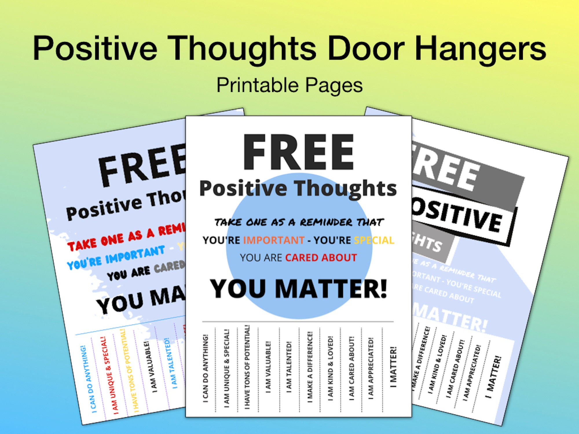 Positive Thoughts Pull Tab Door Hangers for School Social Workers ...