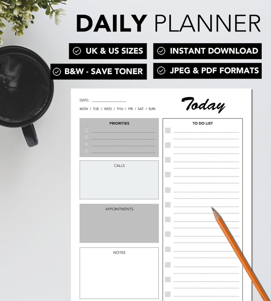 Priority Planner Printable - Productivity Planner, to Do List, Daily ...