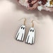 White Ghost Dangle Earrings, Halloween Earrings, Wooden Ghost Earring ...