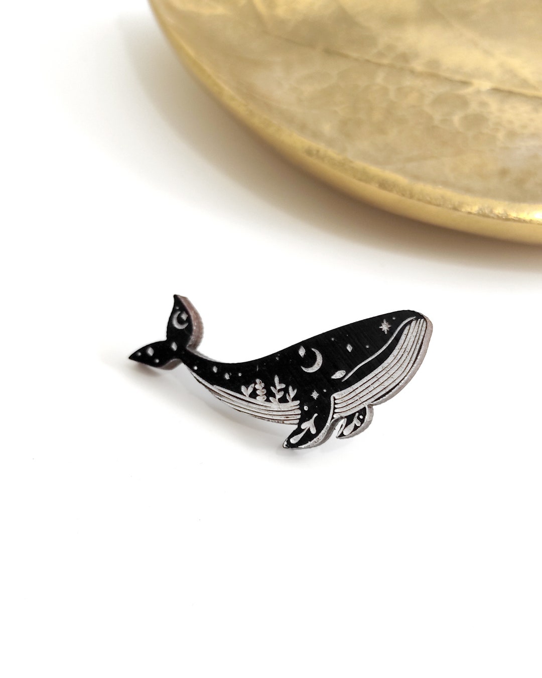 Black and White Whale Pin, Whale Brooch, Whale Pin, Wooden Pin, BK108 ...