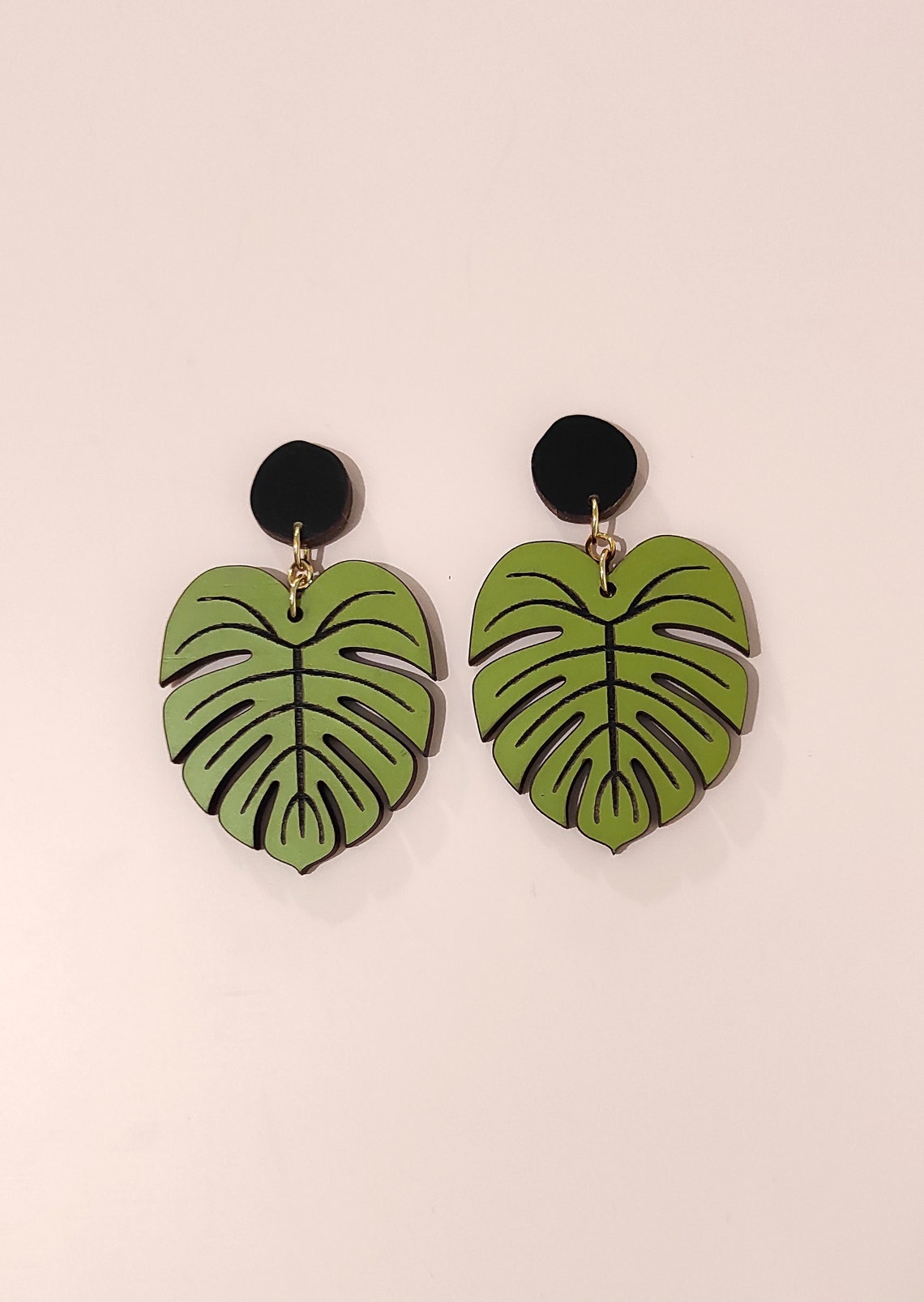Monstera Leaf Earrings Botanical Earrings Wooden Earrings - Etsy