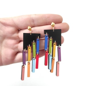 Colorful Long Earrings, Funky Drop Earrings, Abstract Earrings, Funky ...