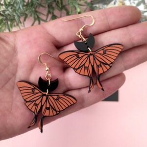 Moth With Moon Drop Earrings, Insect Earrings, Moth Jewelry, Moth ...