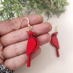 Cardinal Bird Drop Earrings, Red Bird Jewelry, Dangle Earrings, Red ...