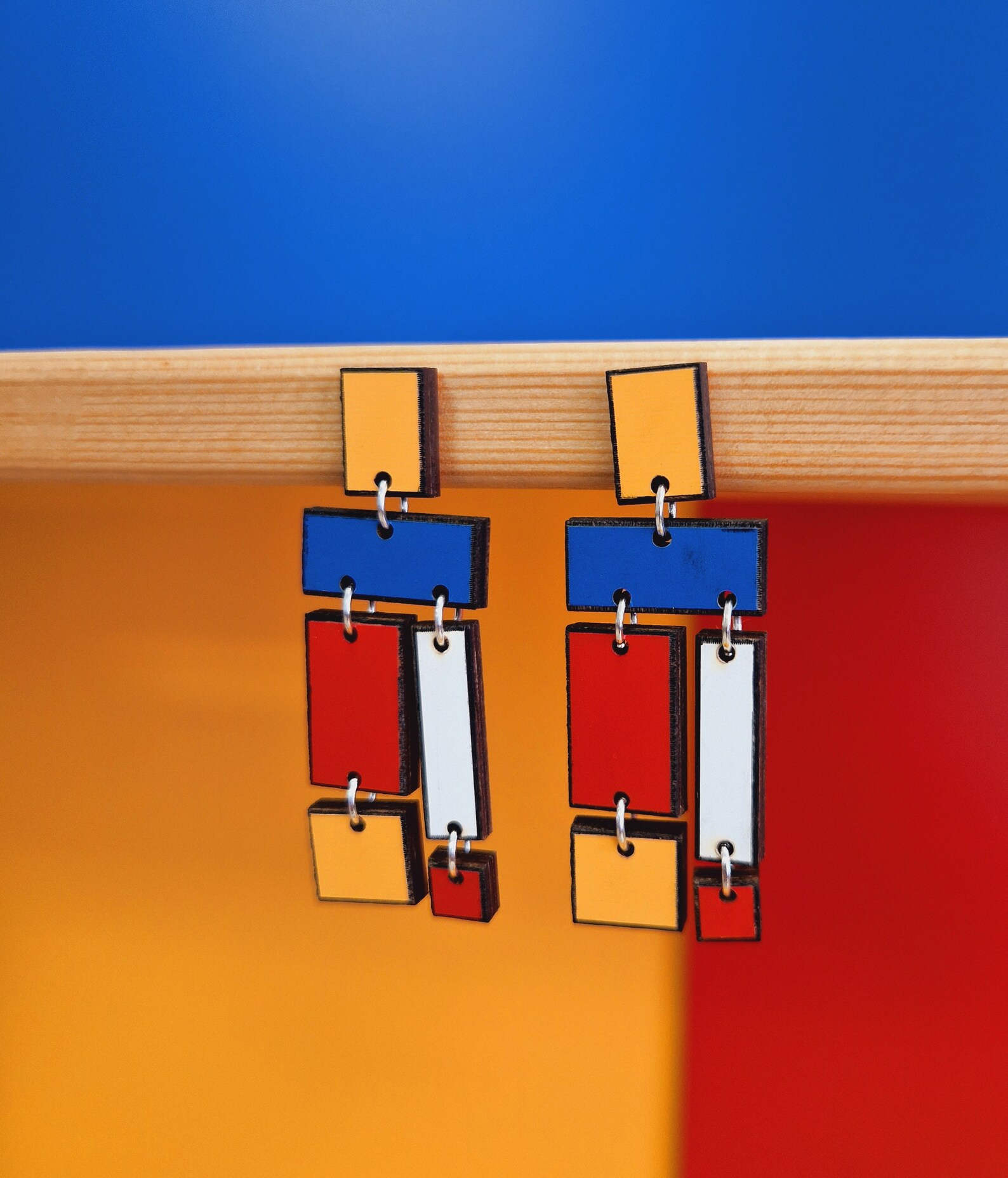 Piet Mondrian Inspired Drop Earrings, Rectangular Composition, Abstract ...