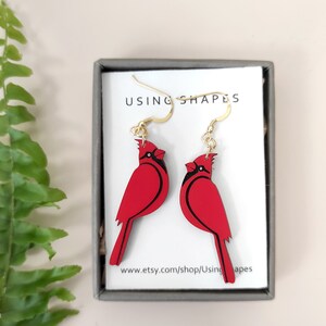 Cardinal Bird Drop Earrings, Red Bird Jewelry, Dangle Earrings, Red ...