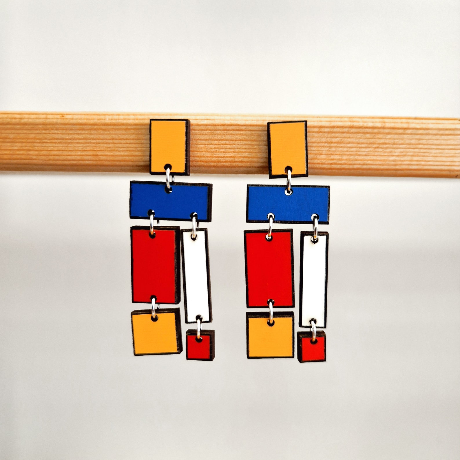 Piet Mondrian Inspired Drop Earrings, Rectangular Composition, Abstract ...