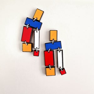 Piet Mondrian Inspired Drop Earrings, Rectangular Composition, Abstract ...