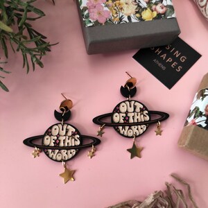 Out of This World Drop Earrings, Space Earrings, Saturn Dangle Earrings ...