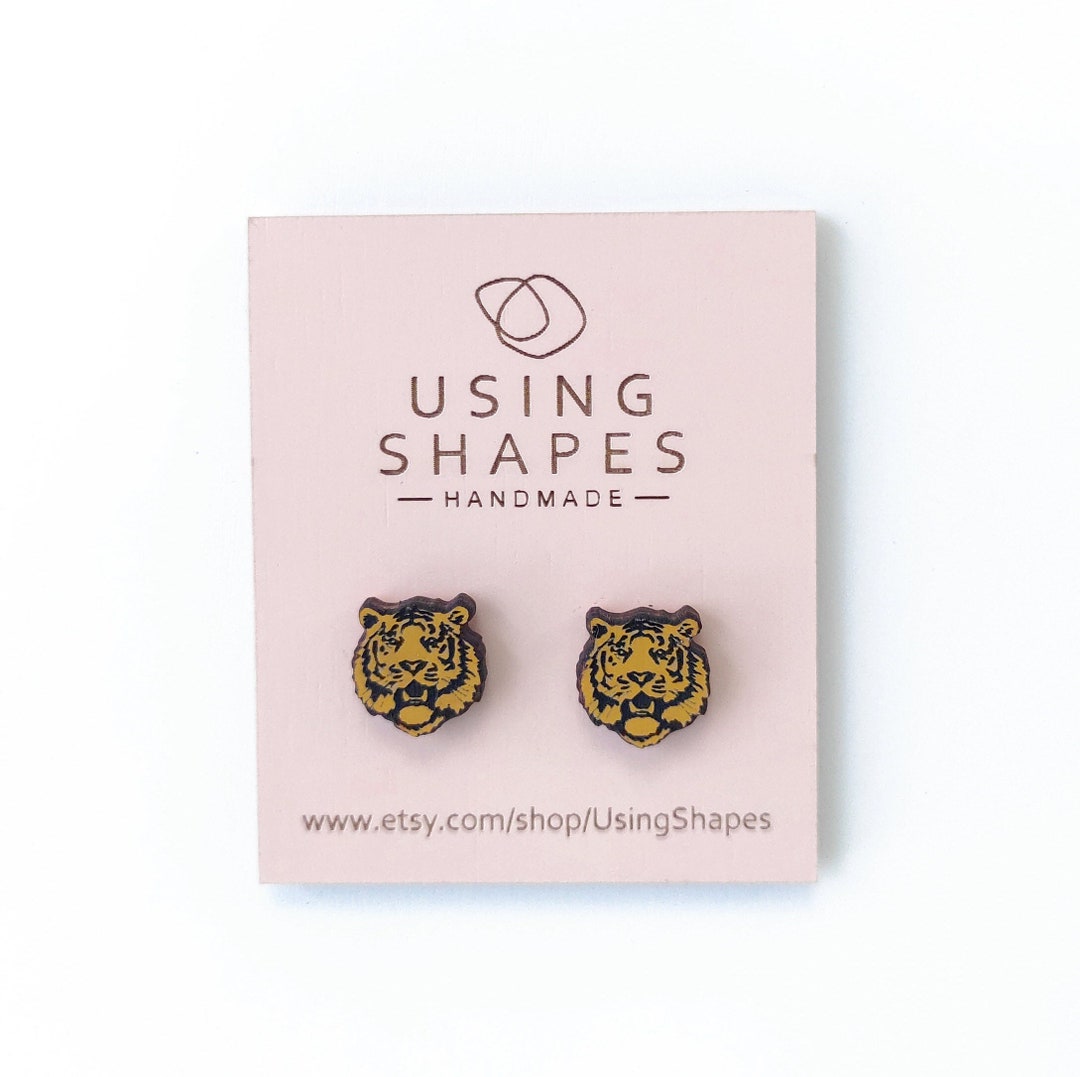 Tiger Face Stud Earrings Wild Animal Earrings Handmade - Etsy