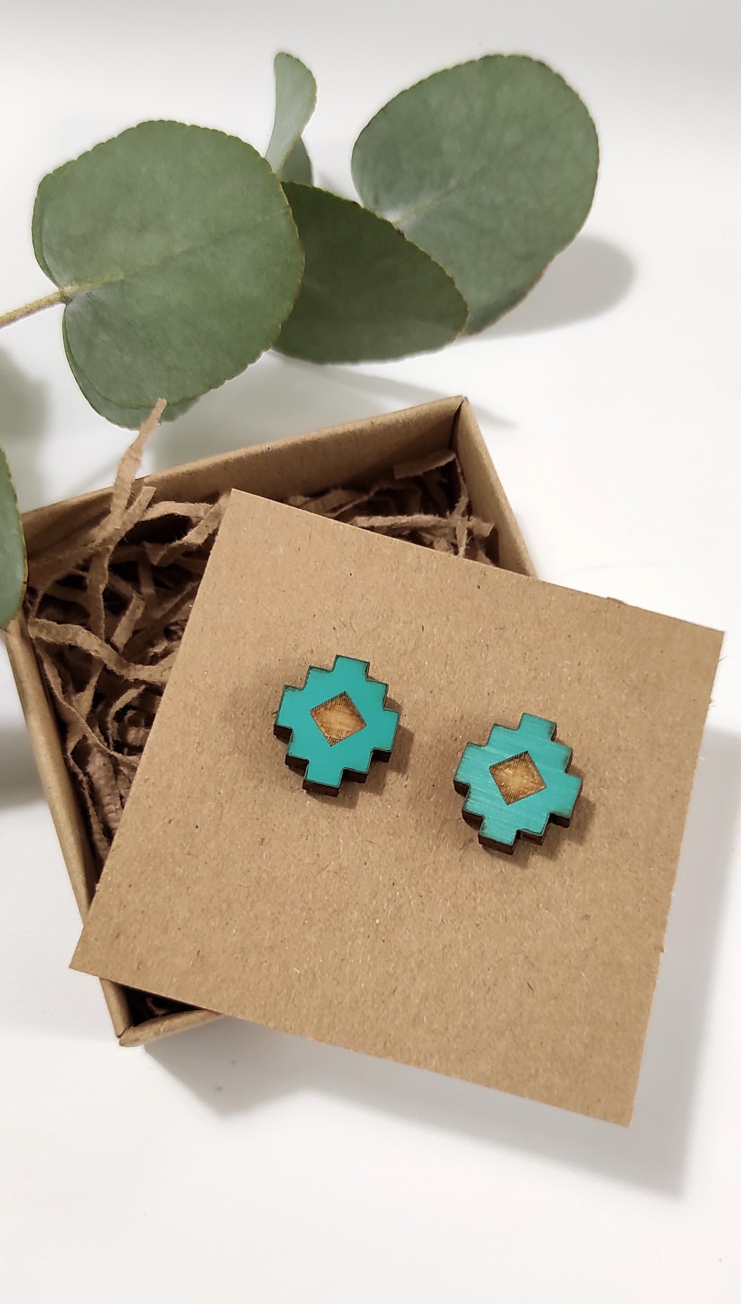 Turquoise Aztec Design Stud Earrings, Aztec Stud Earrings, Geometrical ...