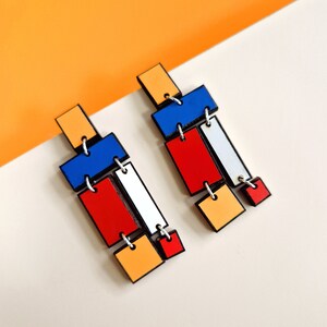 Piet Mondrian Inspired Drop Earrings, Rectangular Composition, Abstract ...