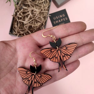 Moth With Moon Drop Earrings Insect Earrings Moth Jewelry - Etsy
